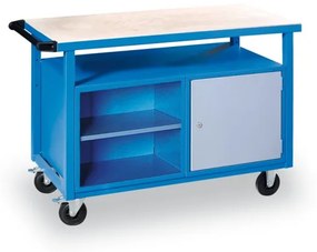 Pojízdný pracovní stůl do dílny GÜDE Basic, smrk + buková překližka, 1 skříňka, 1 police, 1190 x 600 x 850 mm, modrá