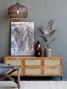 Hnědá antik dřevěná komoda se šuplíky a výpletem French wicker - 122*36*51cm