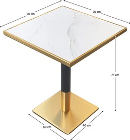 Kondela Jídelní bistro stůl, bílý mramor/černá/zlatá, 70x70 cm, PRESTON