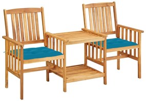 3061294 vidaXL Zahradní židle s čajovým stolkem a poduškami masivní akácie
