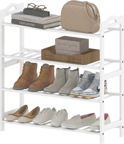 HOMCOM 4-úrovňový bambusový botník na 12 párů bot pro předsíň, chodbu, ložnici 67,5x24,7x72 cm Bílý