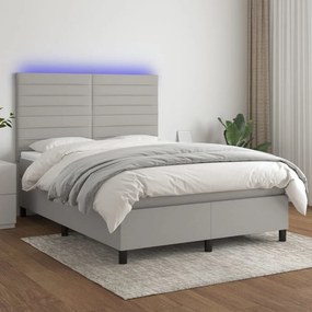 Box spring postel s matrací a LED světle šedá 140x200 cm textil 3134957