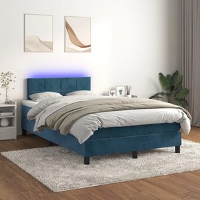 Box spring postel s matrací a LED tmavě modrá 120x200 cm samet 3134397