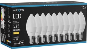 Mexen Nova 10x LED žárovka E14, C37, 5W, Teplá - 3000K, 525 lm - L102-E14-0530-01x10
