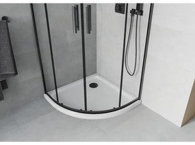 Mexen Rio půlkruhový sprchový kout 80 x 80 cm, Průhledné, Černá + sprchová vanička Flat, Bílá - 863-080-080-70-00-4110B