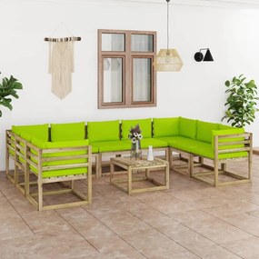 vidaXL 10dílná zahradní sedací souprava podušky impregnovaná borovice [3065044] Barva: Jasně zelená
