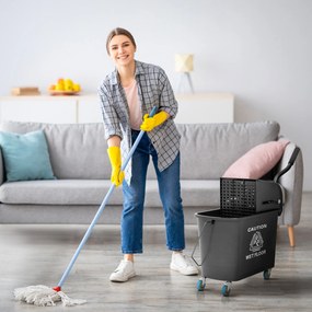HOMCOM Úklidový vozík Úklidový kbelík 20 l vozík na mop s lisem 2 přihrádky Černá barva