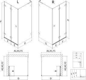 Mexen Lunar-F L, skládací sprchový kout levý 100 x 90 cm, 8mm čiré sklo, černý profil, 836L-100-090-70-00-L