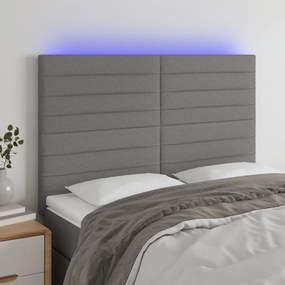 Čelo postele s LED tmavě šedé 144x5x118/128 cm textil 3122563