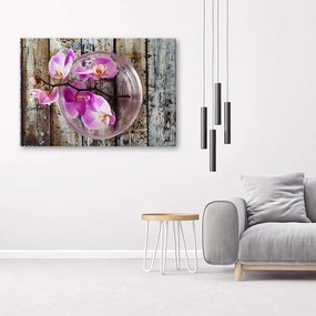 Obraz na plátně Orchidej Květiny Dřevěné lázně - 120x80 cm
