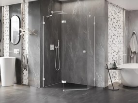 Mexen Lunar, pětiúhelníkový sprchový kout s levým sklonem 90 x 80 cm, 8mm čiré sklo, bílý profil, 831-090L-080P-01-20-L