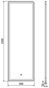 Mexen Coro, LED koupelnové zrcadlo s podsvícením a černým rámem 50x150 cm, 6000K, ochrana proti zamlžování, 9817-050-150-611-70