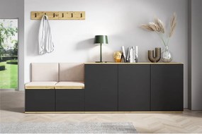 Eka Předsíňová stěna s čalouněnými panely Trinity 35 - Dub Artisan s černou / Tmavá krémová 2302