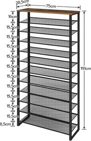Botník Vasagle Mug 191 cm černý/hnědý