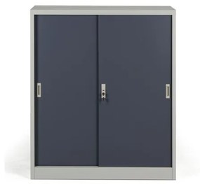 Kovová skříň s posuvnými dveřmi, demontovaná, 2 police, 1000 x 1200 x 450 mm, tmavě šedá