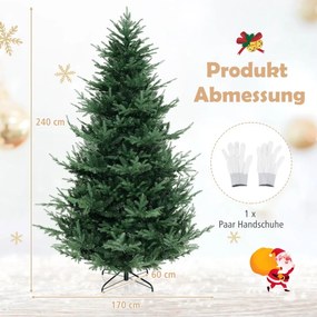 Costway 240 cm umělý vánoční stromek s 450 teplými bílými LED světly Vánoční