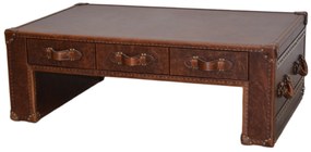 ART-STYLE Konferenční stolek kožený, 5x šuple, vintage hnědá kůže