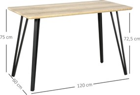 HOMCOM Průmyslový design jídlení stůl Velký zkosený vrch 120L x 60W x 75H cm Černé kovové nohy na vlásky světlá dýha MDF