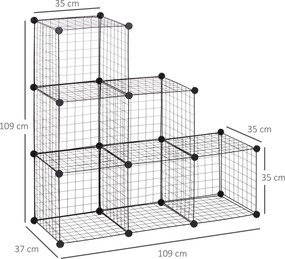HOMCOM Drátová police, regálový systém se 6 kostkami, DIY úložný systém z drátů, regálová jednotka do obývacího pokoje a ložnice, černá, 109 x 37 x 1…