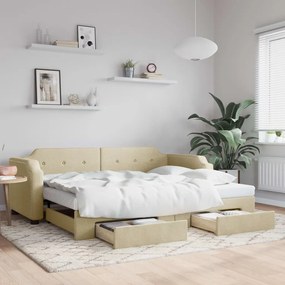 Válenda s přistýlkou a zásuvkami krémová 80 x 200 cm textil 3197669