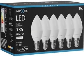 Mexen Nova 6x LED žárovka E14, C37, 7W, Neutrální - 4000K, 735 lm - L102-E14-0740-01x06