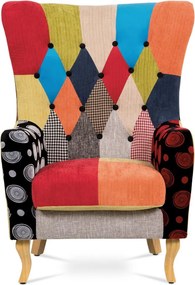 Křeslo, látka patchwork, masiv přírodní kaučukovník patchwork