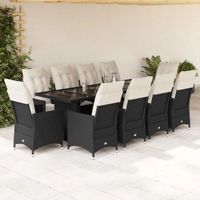 11dílný zahradní bistro set s poduškami černý polyratan 3277236