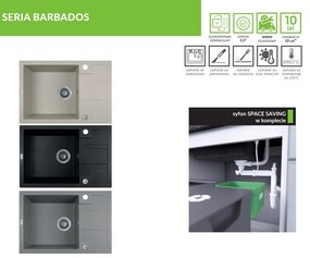 Laveo Barbados, 1-komorový granitový dřez 650x440x215 mm, šedá, LAV-SBB_513T