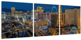 Obraz nočního Las Vegas (s hodinami) (90x30 cm)