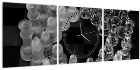 Obraz - černobílé šachy (s hodinami) (90x30 cm)