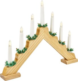 Vánoční svícen do okna HOLLY NIGHT dřevěný 7 LED, bílý