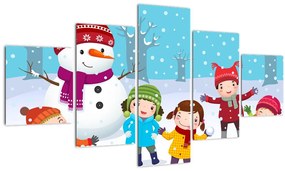 Obraz - Zimní dětské radovánky (125x70 cm)