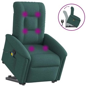 Zvedací masážní polohovací křeslo tmavě zelené textil 3303270