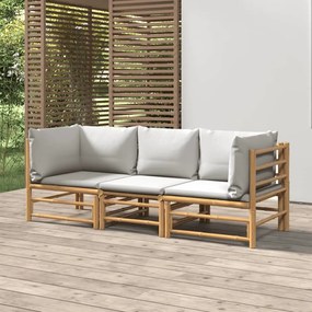 vidaXL 3dílná zahradní sedací souprava s poduškami bambus [3155151] Barva polštáře: Světle šedá