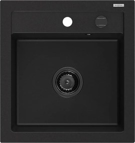 Mexen Vito granitový dřez 1-komorový 520 x 490 mm, černý, černý sifon - 6503521000-77-B
