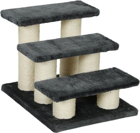 PawHut schody pro psy a kočky 3stupňové schody pro psy schody pro kočky plyšové tmavě šedé 45x35x34cm pro snadný vstup a výstup
