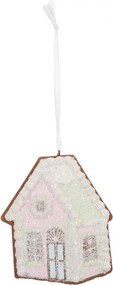 Závěsná dekorace růžová perníková chaloupka Frosted Ginger - 9*1*10 cm