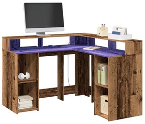 Psací stůl s LED světly old wood 130x130x91 cm kompozitní dřevo 3309454