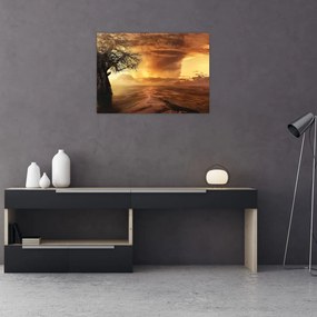 Skleněný obraz oranžových mračen (70x50 cm)