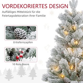 HOMCOM Vánoční stromek s LED osvětlením, sada 2 ks, 107 cm, šišky, červené bobule, nehořlavý, zelená/bílá