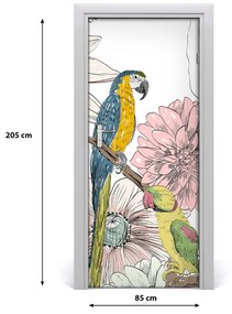 Samolepící fototapeta na dveře Papoušci a květiny 85x205 cm
