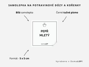 PEPŘ MLETÝ - omyvatelná samolepka na kořenky, výběr rozměrů Ø 5 cm / 5 x 5 cm / 6 x 8 cm | DomaLEP tvar: ČTVEREC, barva: BÍLÁ - ČERNÉ písmo, velikost: š. 5 cm x v. 5 cm - tučné písmo
