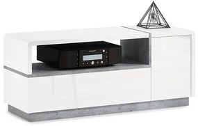 Mazzoni TV stolek FOLK RTV-120, bílý lesk / beton, skříňka