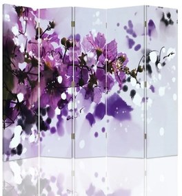 Ozdobný paraván Malované květiny béžová - 180x170 cm, pětidílný, obustranný paraván 360°