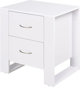 HOMCOM Noční stolek se 2 zásuvkami, nohami a vyvýšeným podstavcem pro ložnici, moderní styl 48x39x54 cm Bílý | Aosom