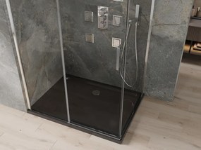 Mexen Omega, sprchový kout s posuvnými dveřmi 120 (dveře) x 80 (stěna) cm, 8mm čiré sklo, chromový profil + slim sprchová vanička černá + chromový sifon, 825-120-080-01-00-4070