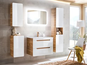 MAXIVA Koupelnová sestava - ARUBA white, 80 cm, sestava č. 4, dub craft/lesklá bílá