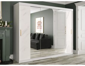 Zrcadlová šatní skříň Nonnus 250 T2, Úložný prostor: ano, Barva: bílá matná / bílá mramor