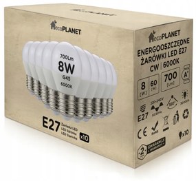 ecoPLANET 10x LED žárovka E27 - G45 - 8W - 700lm - studená bílá