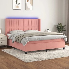 Box spring postel s matrací a LED růžová 180x200 cm samet 3139702